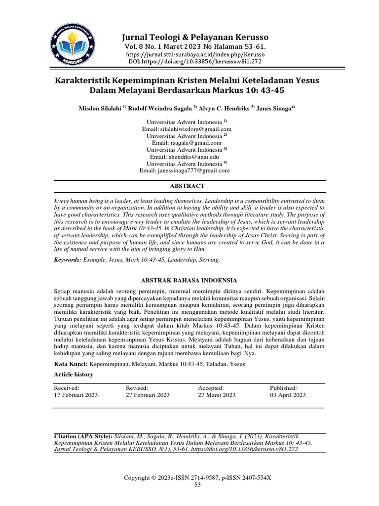 Jurnal Teologi & Pelayanan Kerusso: Vol. 8 No. 1 Maret 2023 No Halaman 53-61 | PDF