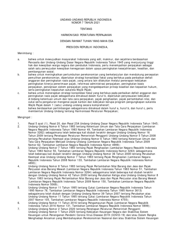 UU HPP No 7 Tahun 2021 | PDF