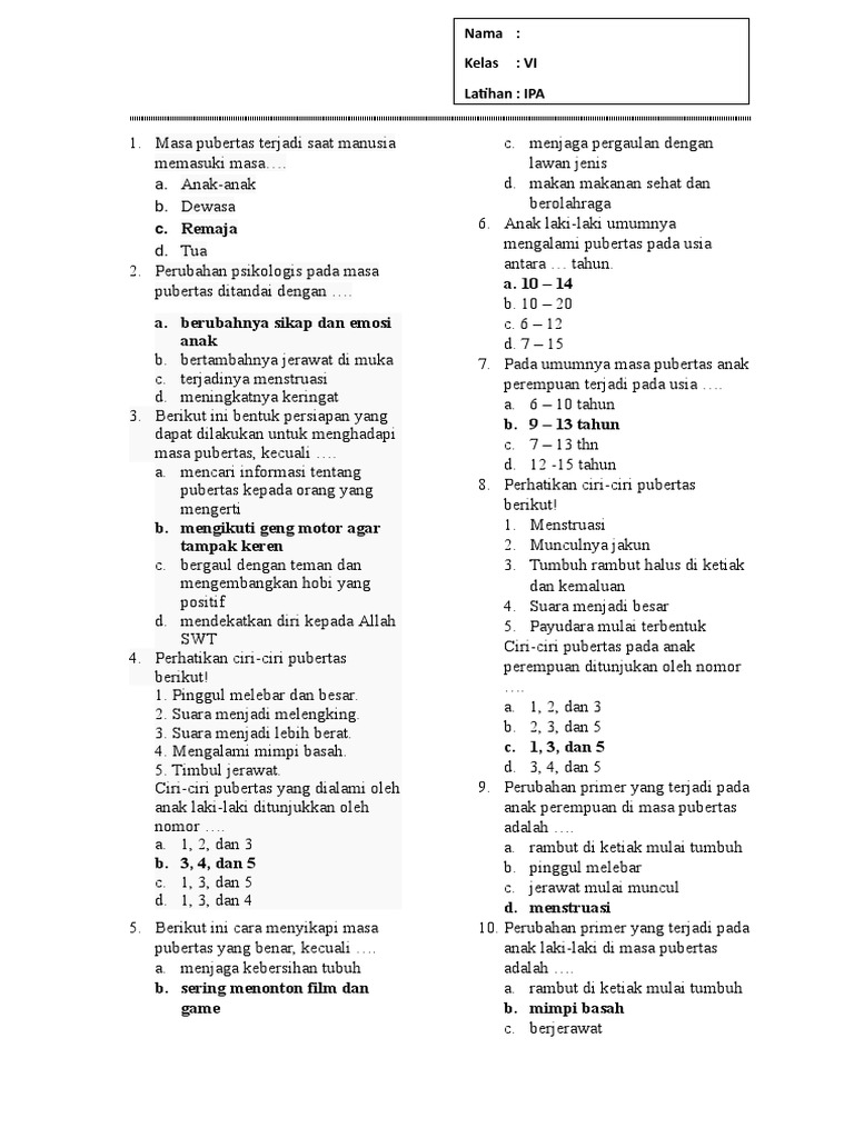 Ipa Pubertas - Kunci | PDF | Pengembangan Diri