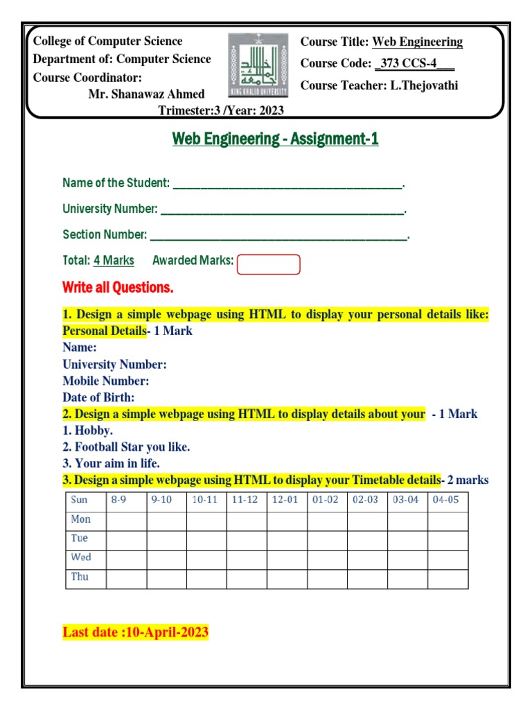 Web Engineering - Assignment-1: Write All Questions | PDF | Computers