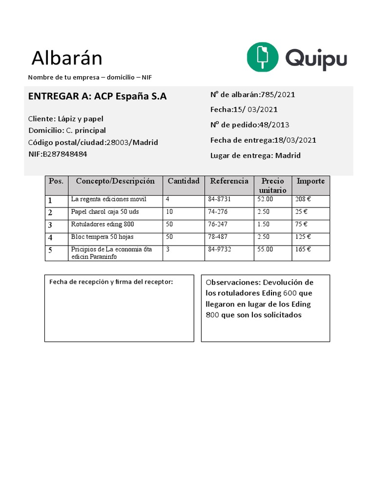 Albaran Word Doc Plantilla Formato | PDF
