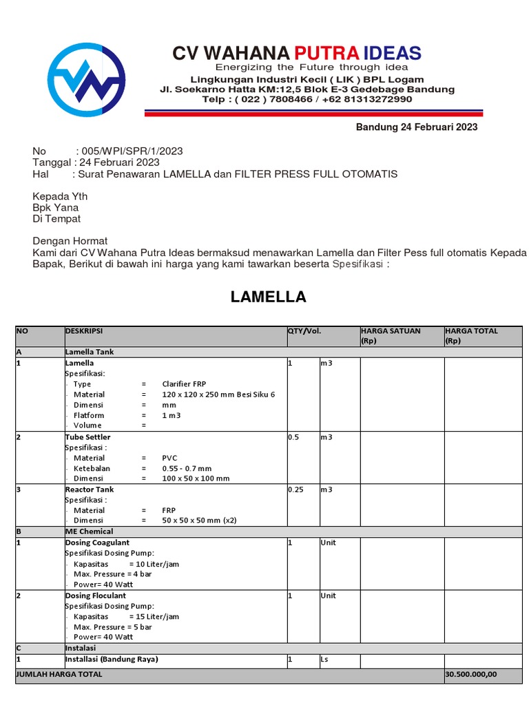 Penawaran WTP Pak Yana Baru | PDF