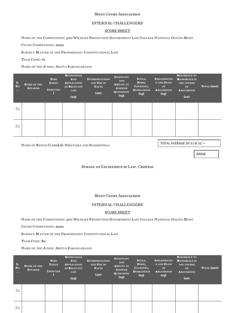 Wildlife Moot Court Score Sheet | PDF | Constitutional Law | Separation ...