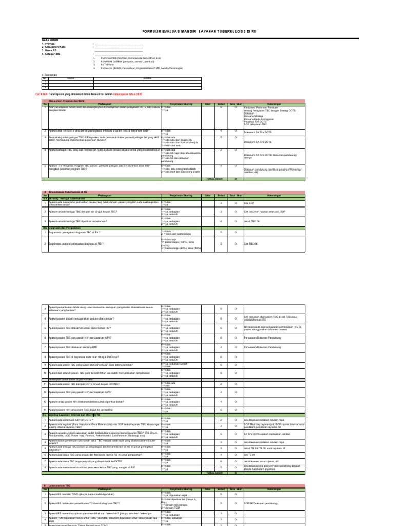 Formulir Evaluasi Mandiri Layanan TBC Di RS | PDF | Karier & Perkembangan