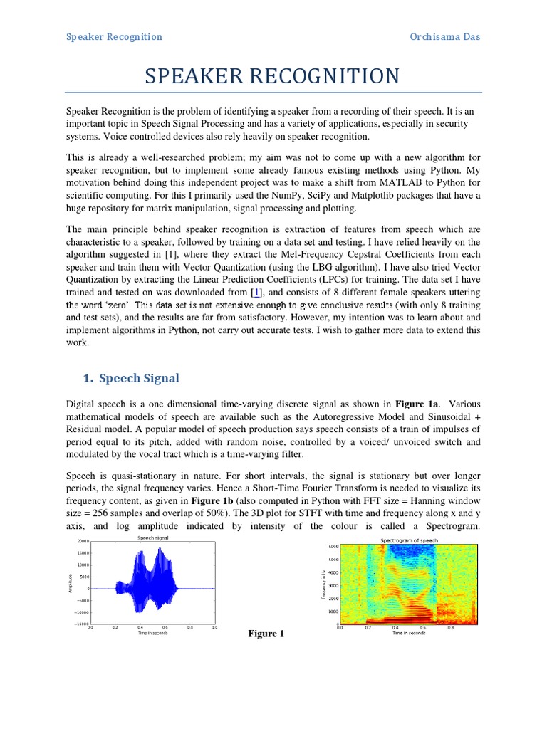 Speaker Recognition Report | PDF | Algorithms | Applied Mathematics Speaker Recognition Report | PDF | Algorithms | Applied Mathematics