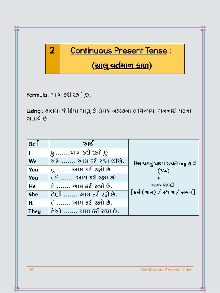 2 Continuous Present Tense: ( ) : Ing (V4) + ( ( ) / / ) | PDF