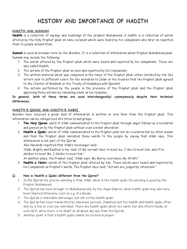 HISTORY AND IMPORTANCE OF HADITH Complete | Download Free PDF | Hadith ...