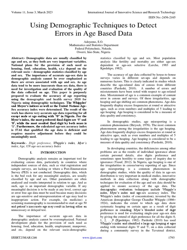 Using Demographic Techniques To Detect Errors in Age Based Data | PDF Using Demographic Techniques To Detect Errors in Age Based Data | PDF