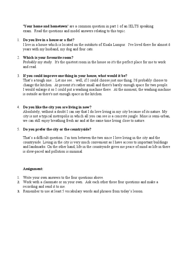 4.speaking Assignment - Your Home | PDF