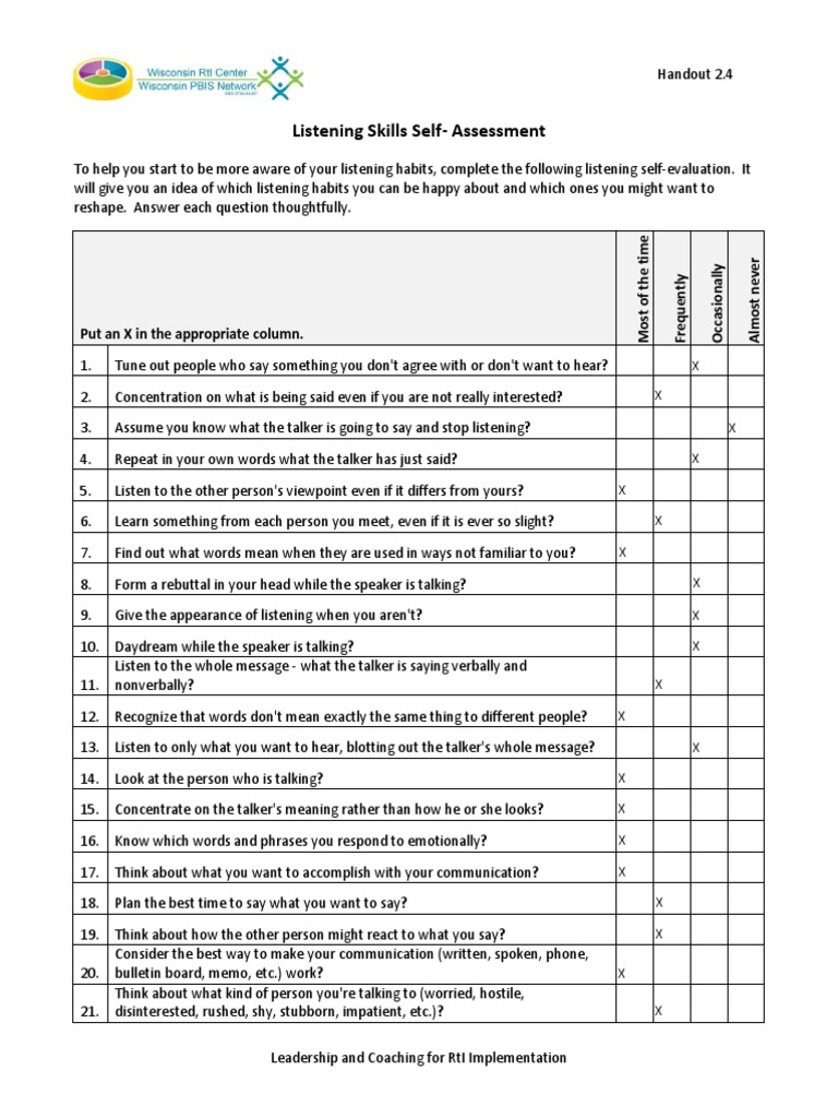 Listening Skills Self Assessment Pdf Cognitive Psychology Linguistics