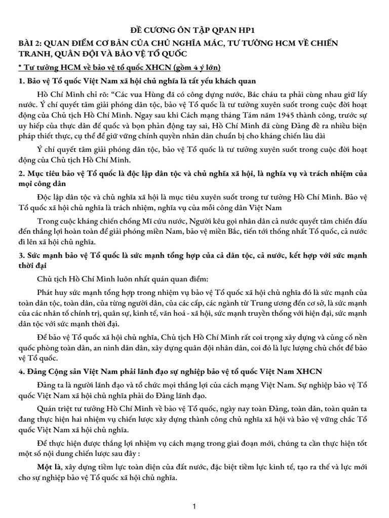 ĐỀ CƯƠNG ÔN TẬP QPAN HP1 | PDF
