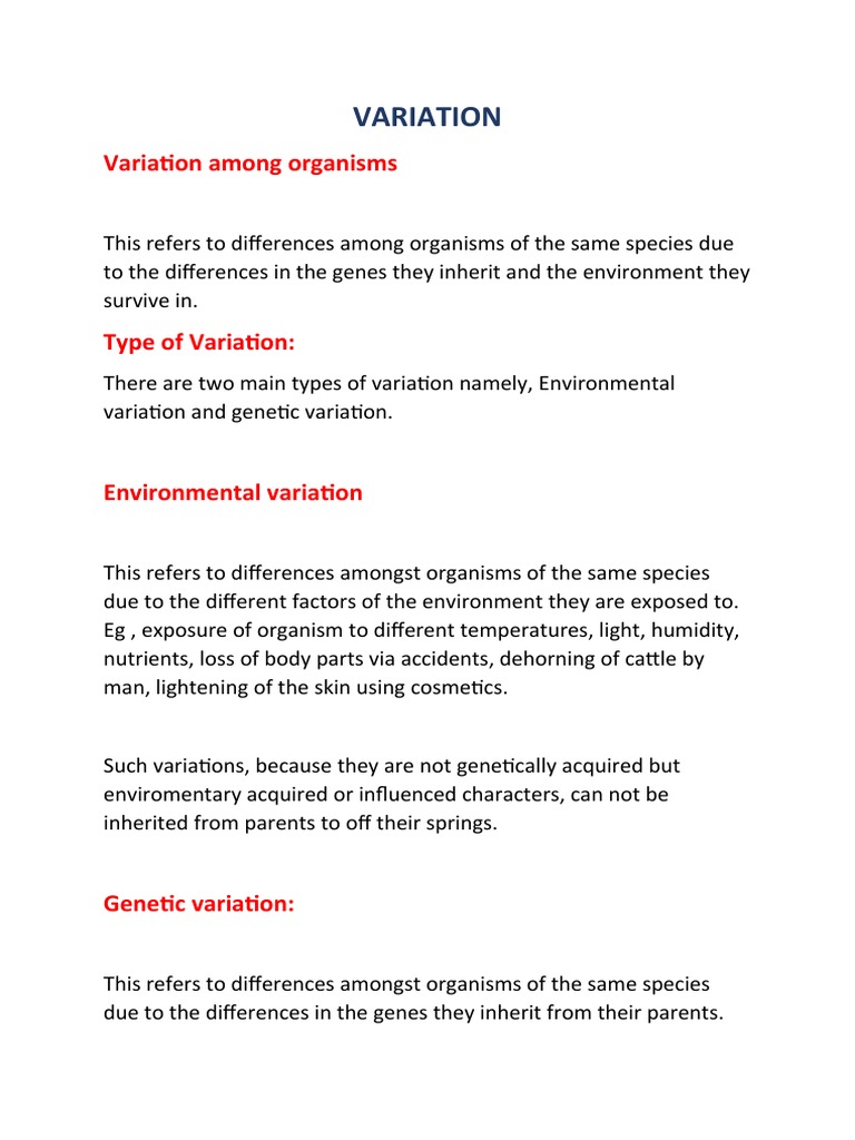 Types of Variation in Organisms | PDF | Home & Garden