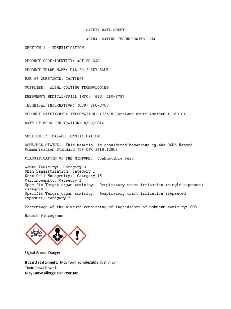 Ral 5015 S0 540 SDS | PDF | Toxicity | Personal Protective Equipment