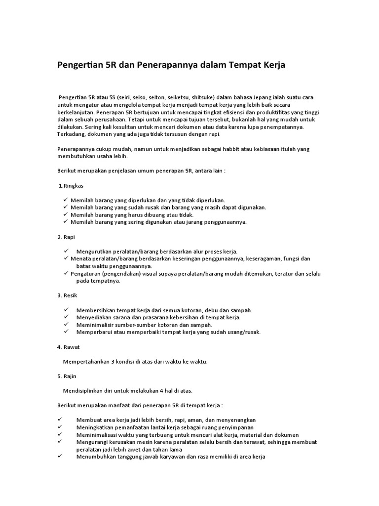 Efisiensi Kerja dengan Metode 5R | PDF