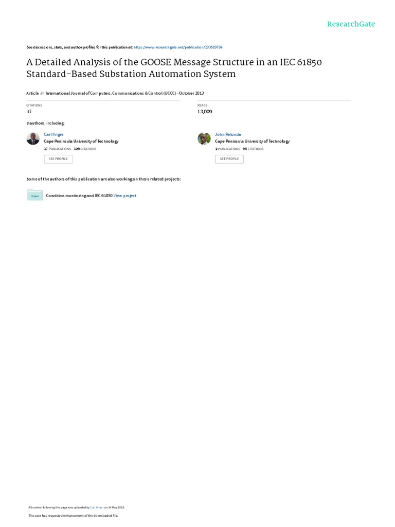 A Detailed Analysis of The GOOSE Message Structure in An IEC 61850 Standard-Based Substation ...