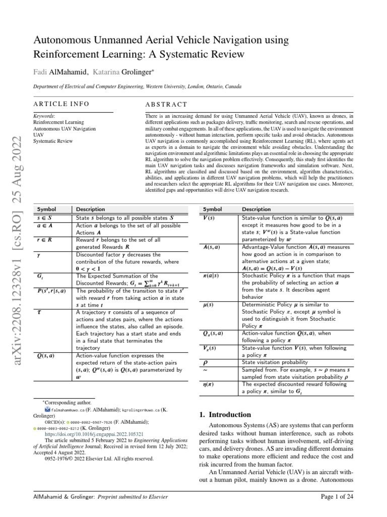 Autonomous Unmanned Aerial Vehicle Navigation Using Reinforcement Learning: A Systematic Review ...