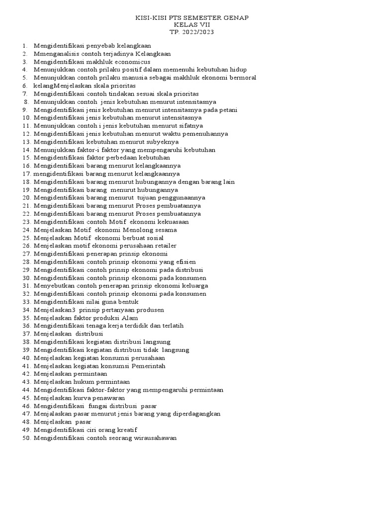 Kisi-Kisi PTS Ips KLS 7 Genap 2023 | PDF