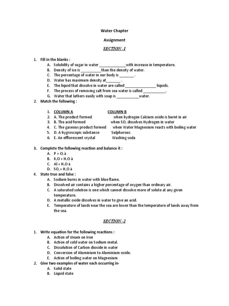 Water Assignment | PDF | Water | Solubility