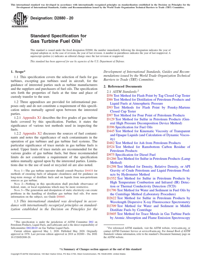 Gas Turbine Fuel Oils: Standard Specification For | PDF | Fuel Oil ...