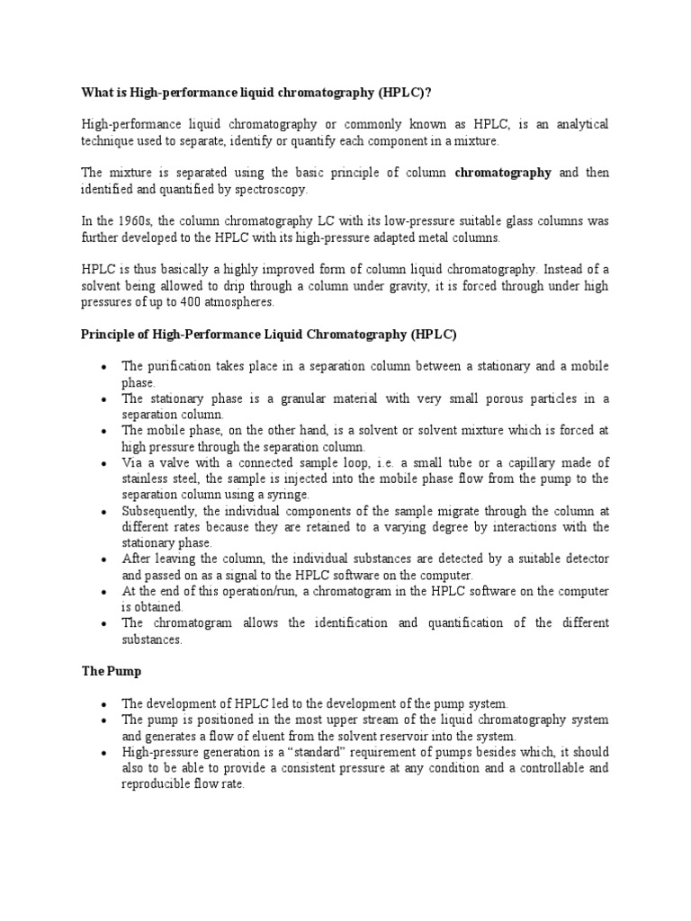 HPLC | PDF | High Performance Liquid Chromatography | Chromatography