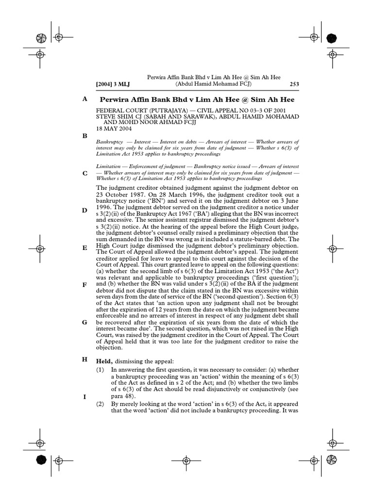 PERWIRA AFFIN BANK BHD V LIM AH HEE at SIM AH HEE | PDF | Judgment (Law) | Bankruptcy