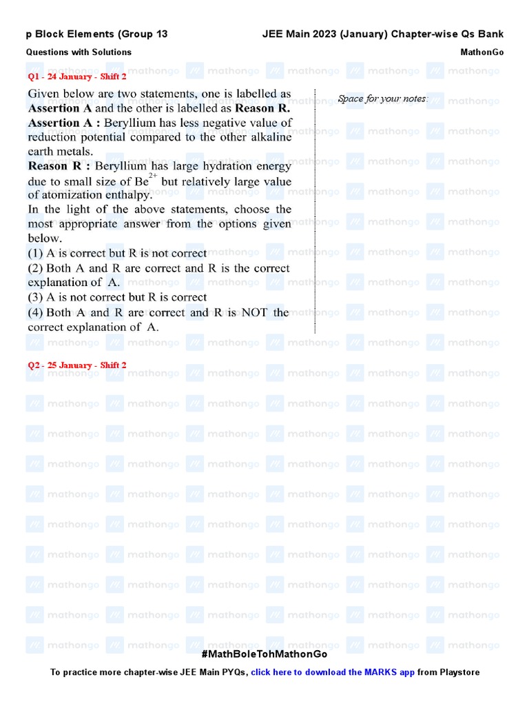 P Block Elements (Group 13 - JEE Main 2023 January Chapter Wise ...