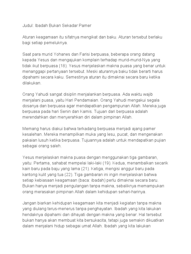 Renungan Markus 2 18-22 | PDF