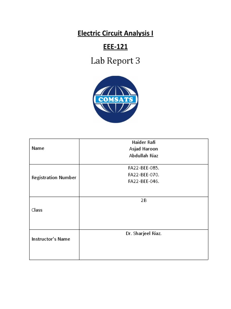Lab Report 3: Electric Circuit Analysis I E E E - 121 | PDF | Series And Parallel Circuits ...