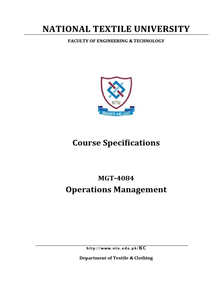 Operations Management in the Textile Industry: An Analysis of the Course Specifications for MGT ...