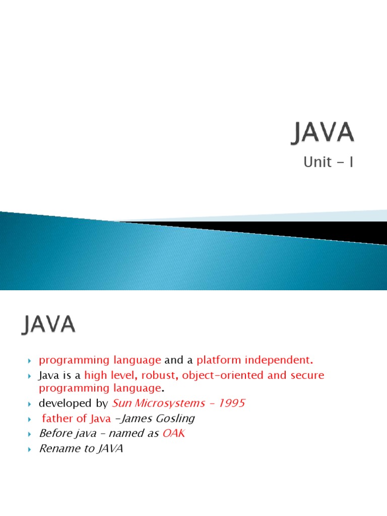 Java Unit I Pdf Class Computer Programming Object Computer Science