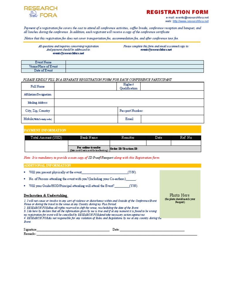 FORA Listener Registration Form | PDF | Credit Card | Fee