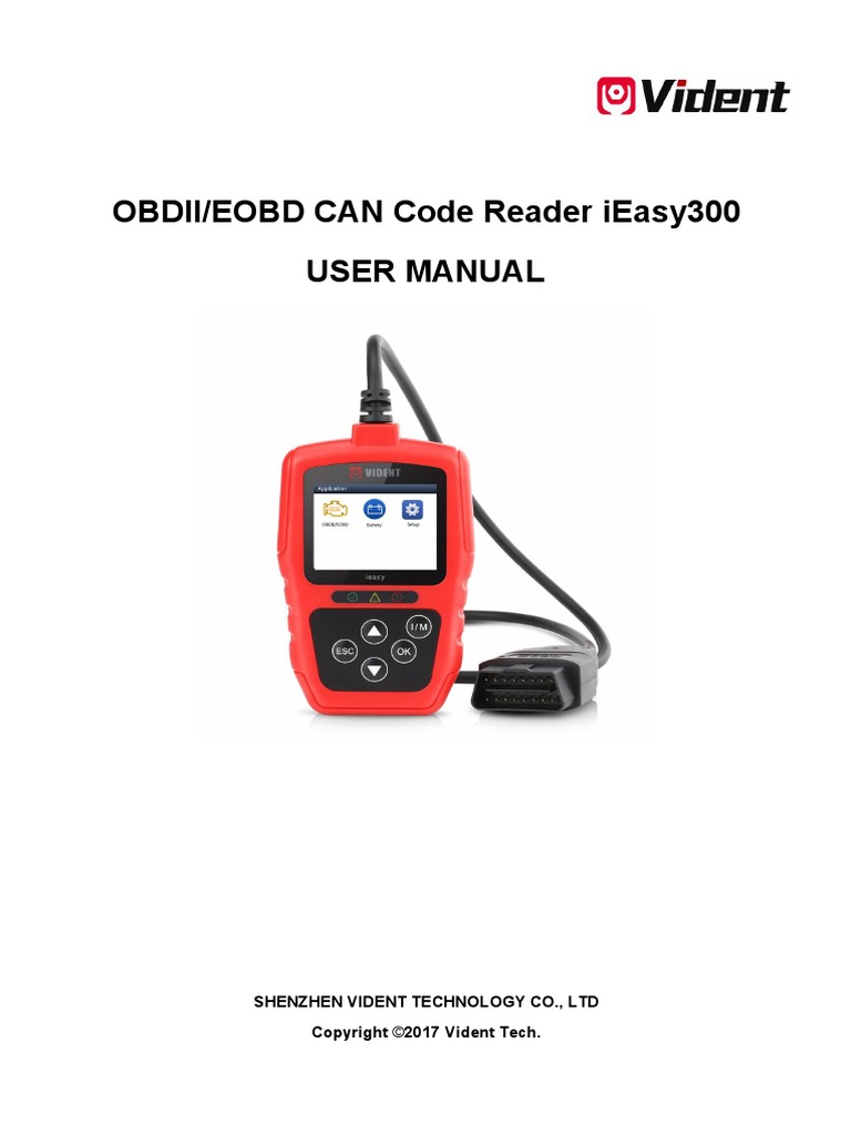 Vident Ieasy300 OBDII-EOBD CAN Code Reader User Manual V2.0 | PDF ...