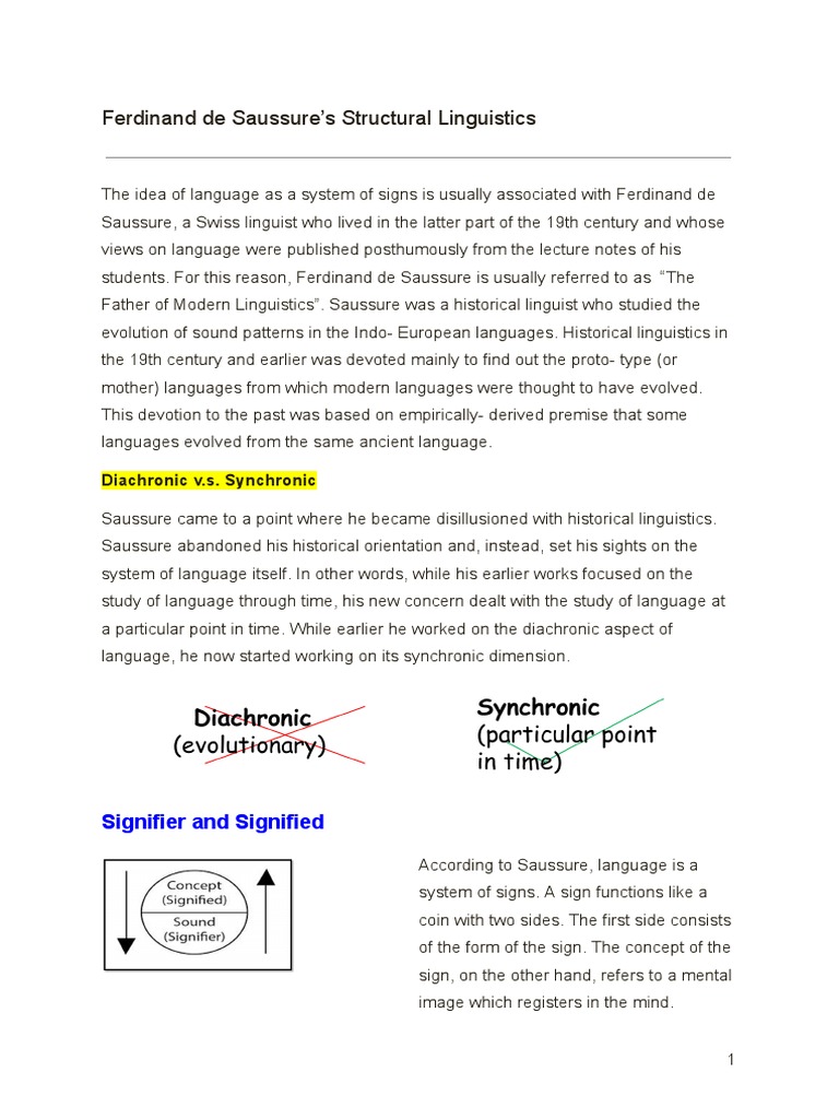 Ferdinand de Saussure's Structural Linguistics Class Notes | PDF ...