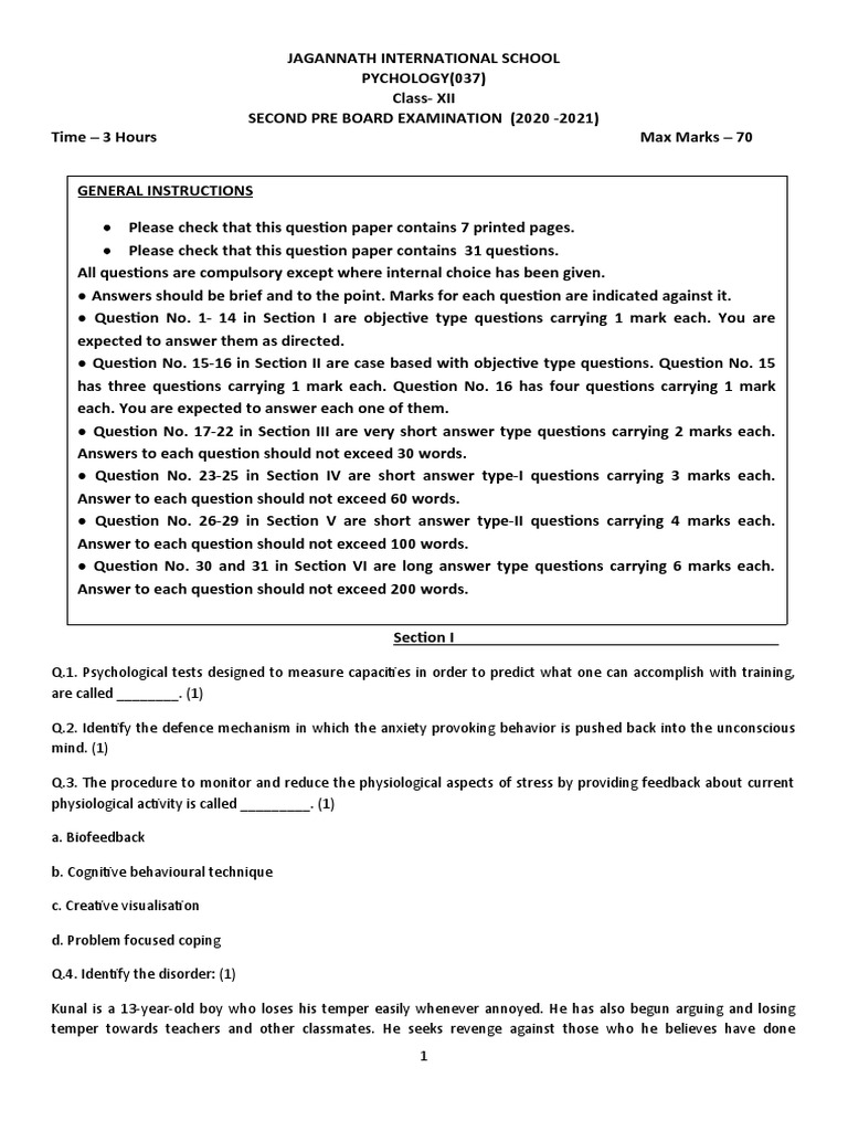 Second Pre Board | Download Free PDF | Stress (Biology) | Attention Deficit Hyperactivity Disorder