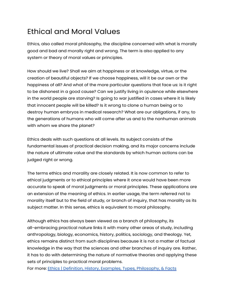 Ethical and Moral Values Class Notes | PDF | Morality | Philosophical ...
