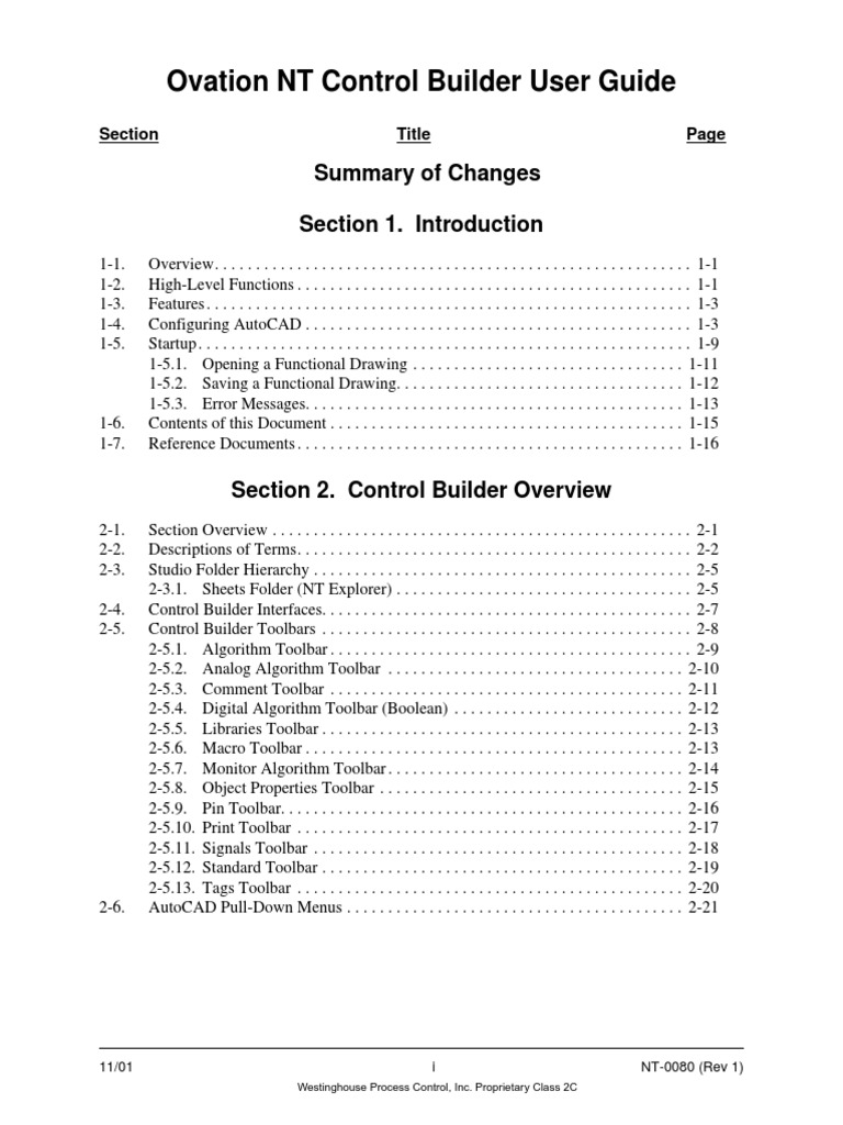 Ovation NT Control Builder User Guide: Summary of Changes Section 1 ...
