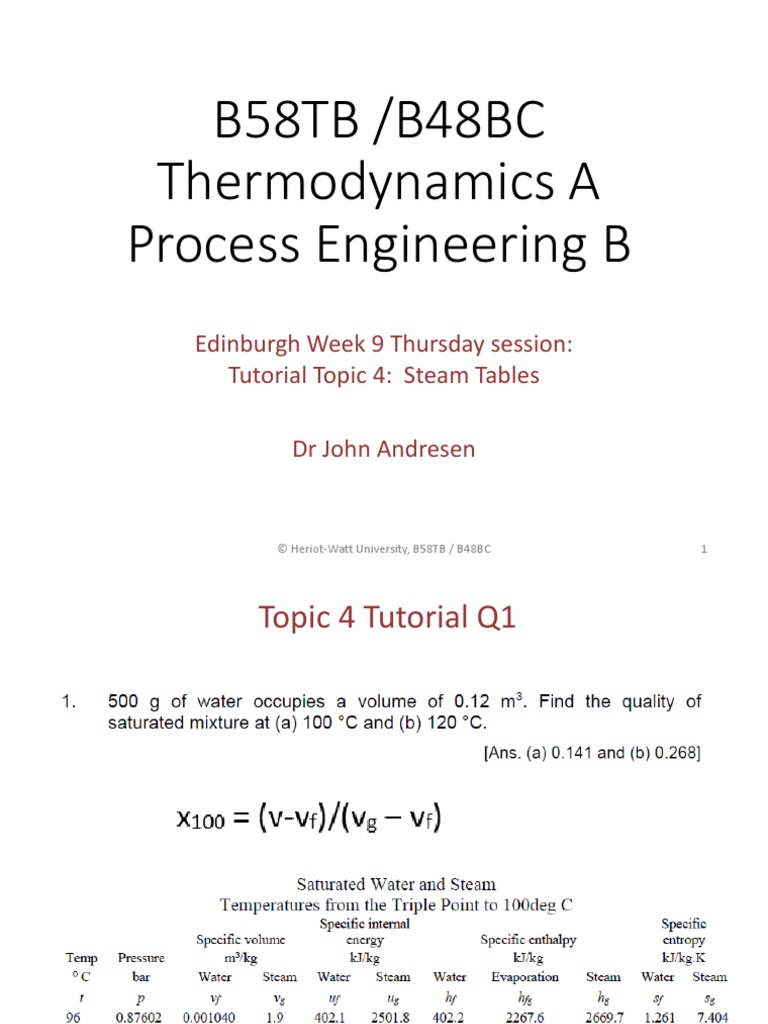 Topic 4 Tutorial Solutions Steam Tables | PDF