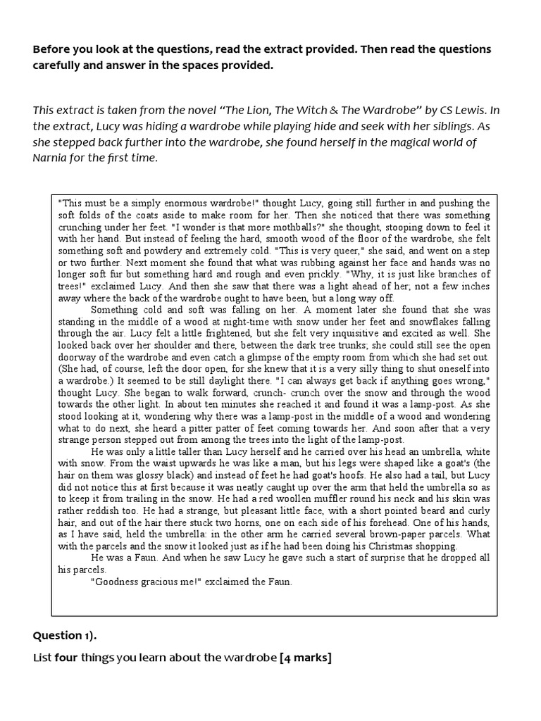 Before You Look at The Questions, Read The Extract Provided. Then Read ...