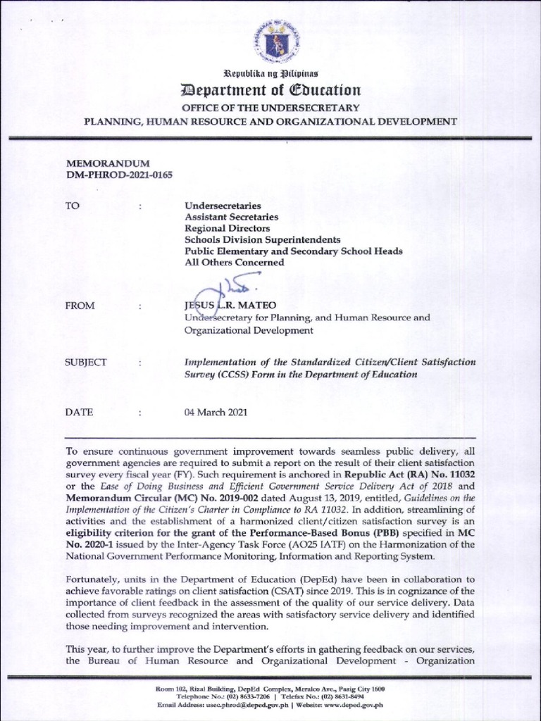 DepEd Client Satisfaction Survey | PDF | Computing