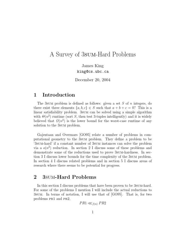 A Survey of 3sum-Hard Problems | PDF | Teaching Methods & Materials | Science & Mathematics