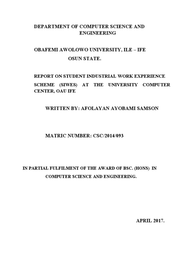 Department of Computer Science and Engineering Obafemi Awolowo ...