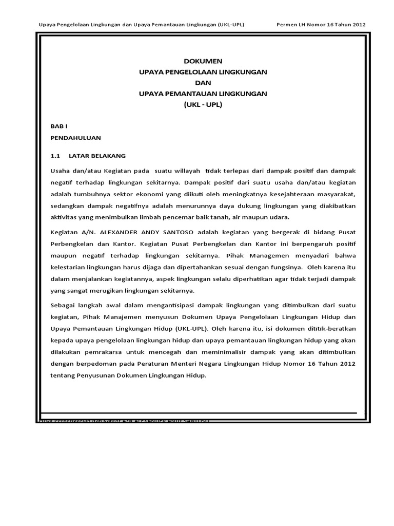 Dokumen Upaya Pengelolaan Lingkungan DAN Upaya Pemantauan Lingkungan ...