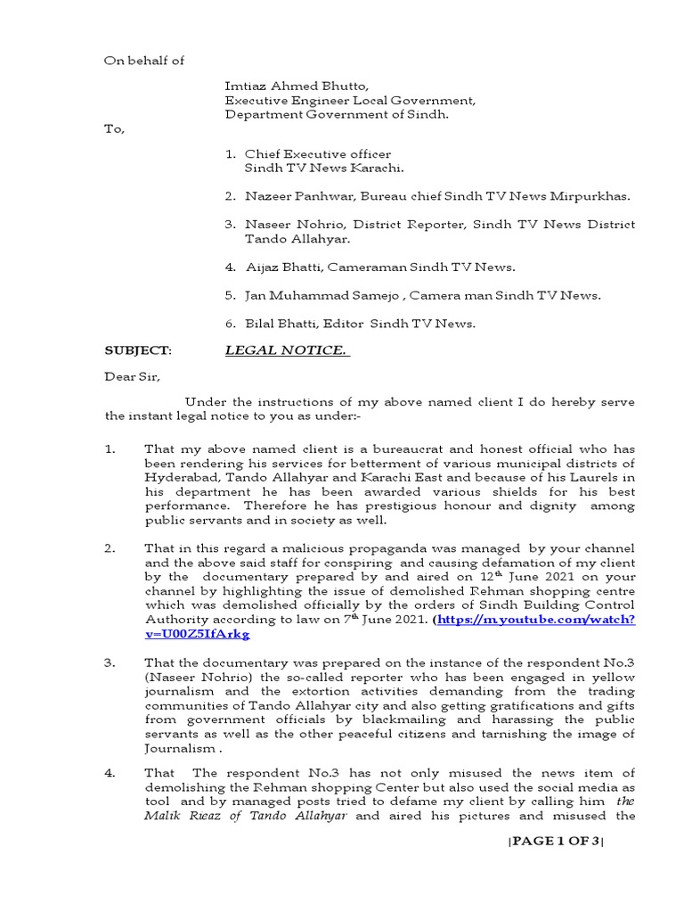 Legal Notice Defimation | PDF | Defamation | Justice