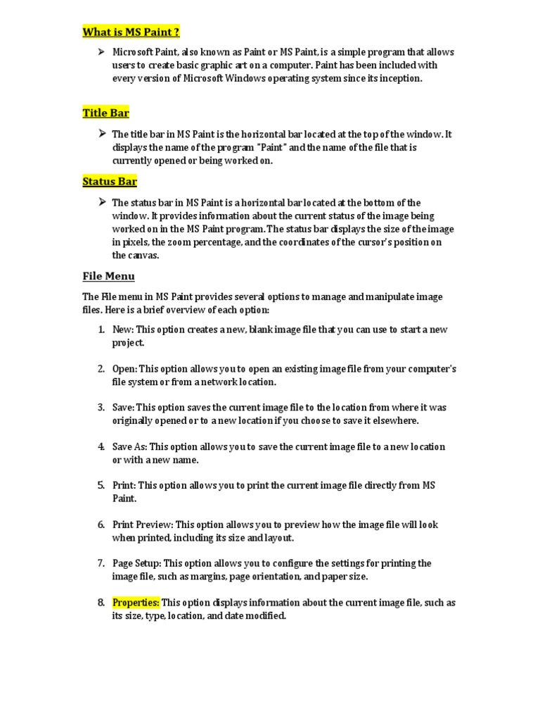 MS Paint Notes | PDF | Window (Computing) | Computer File
