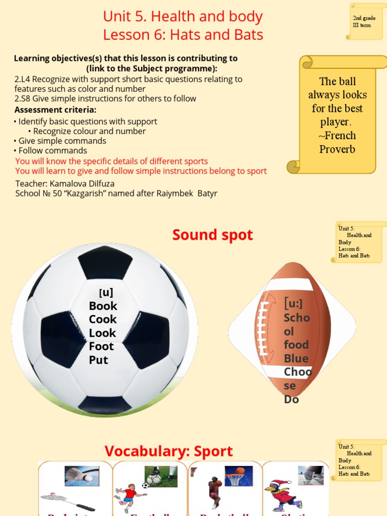 Unit 5. Health and Body Lesson 6: Hats and Bats: The Ball Always Looks ...