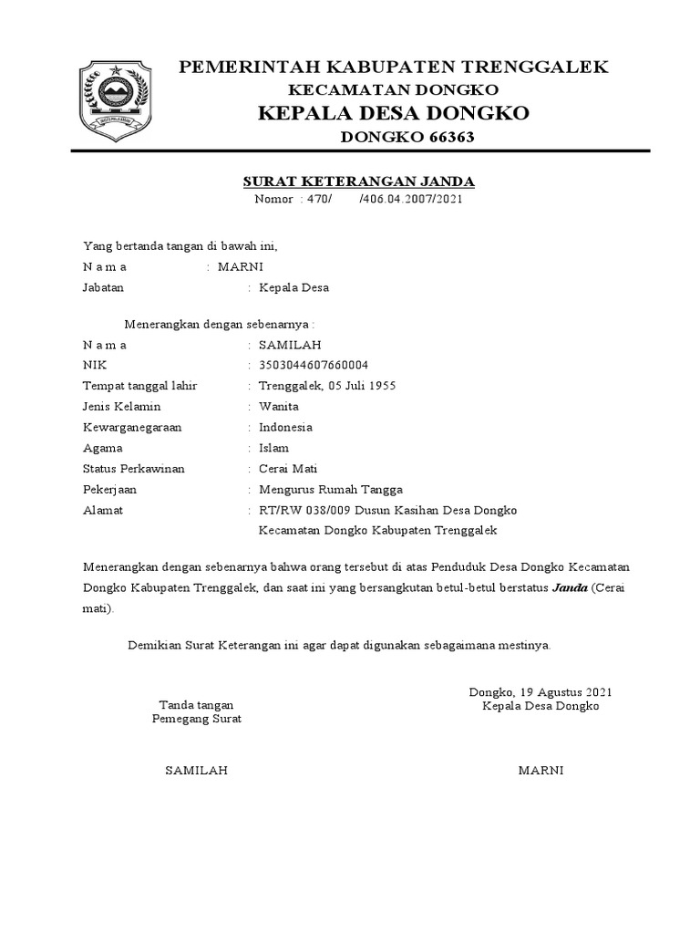 Surat Keterangan Janda | PDF