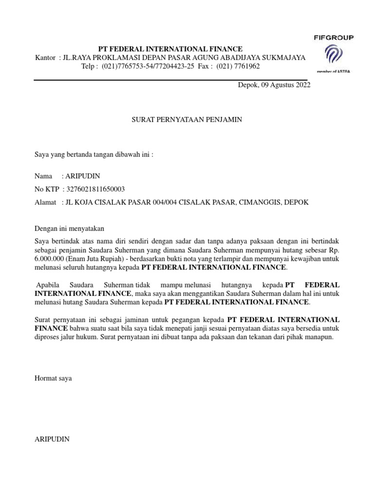 Surat Penjamin | PDF