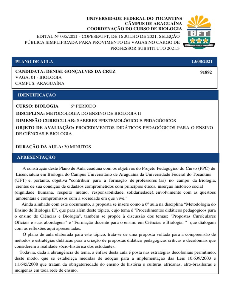 Modelo de Plano de Aula para Concurso | PDF | Pedagogia | Science