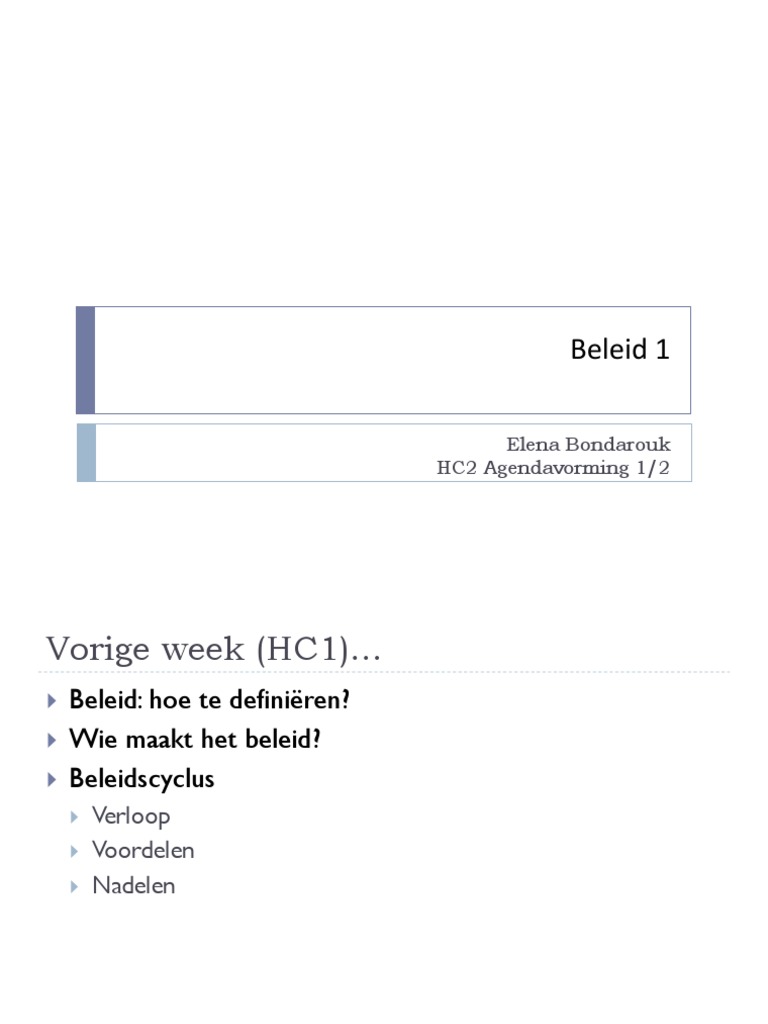 Beleid 1: Elena Bondarouk HC2 Agendavorming 1/2 | PDF