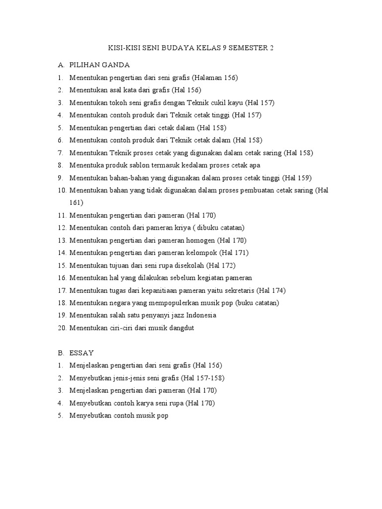 Kisi-Kisi Seni Budaya | PDF